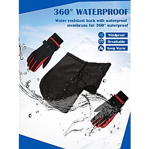 Kids Winter Windproof Waterproof Hat and Ski Snowboard Gloves, Breathable Lined Winter Cold Weather Gloves Unisex Children Heavyweight Balaclava, Ski Mask Thick Warm Fleece Face Cover for Kids Unisex