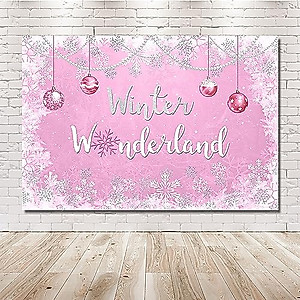 MEHOFOND 7x5ft Winter Wonderland Backdrop Baby Shower Party Supplies Decorations Snowflake Photography Background Sliver Glitter Pearl Banner Decoration Photo Booth Props