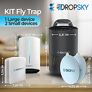 Dropsky Kit Indoor Flying Insect Trap - Plug-in Bug Light Trap for Fruit Flies, Gnats and Houseflies - Odorless and Mess Free (1 Big Trap + 2 Small Traps + 4 Glue Cards)