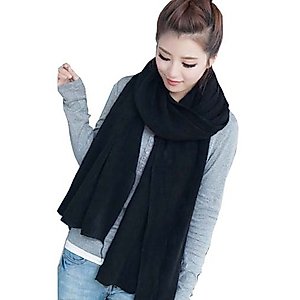 Wander Agio Women's Warm Long Shawl Winter Warm Large Scarf Pure Color Black