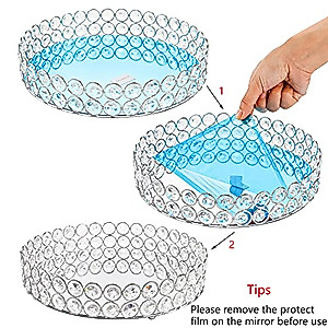 Hedume Mirrored Crystal Vanity Tray, 10 Inches Crystal Cosmetic Makeup Tray, Ornate Decorative Tray for Perfume, Jewelry and Makeup