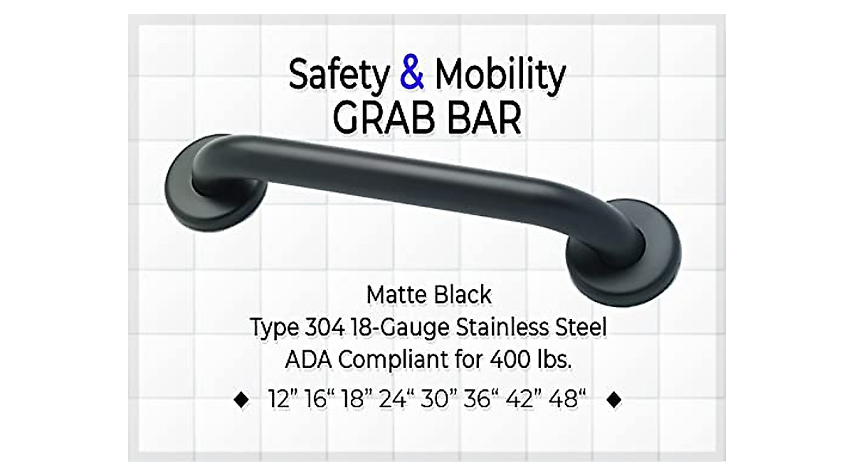 Matte Black 42-Inch ADA Compliant Bathroom Grab Bar | Safety Handrail