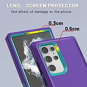 AICase Bundle for Galaxy S22 Ultra Case with Screen Protector (Bundle of Purple/Pool Blue Case+Black Case)