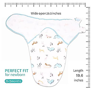Hooyax Swaddle Blanket for Baby Boys and Girls, Cotton Swaddle Wrap Adjustable Sleep Sack for Newborn Baby, 3 Pack, Whale Stripe Animal Small(0-3 Month)