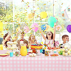 4 Pcs Pink Gingham Tablecloth 54 × 108 Inches Pink and White Checkered Table Cloth Disposable Plastic Waterproof Tablecover for Outdoor Picnic, Birthday Party, Holiday Dinner