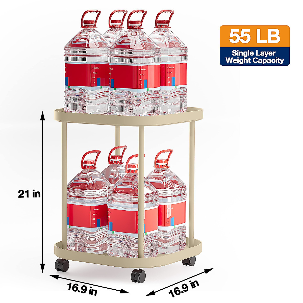 villertech Side Table with Wheels, End Table Living Room Plastic Mobile Sofa Side Table Small Night Stand Bedroom Khaki (2 Pack)