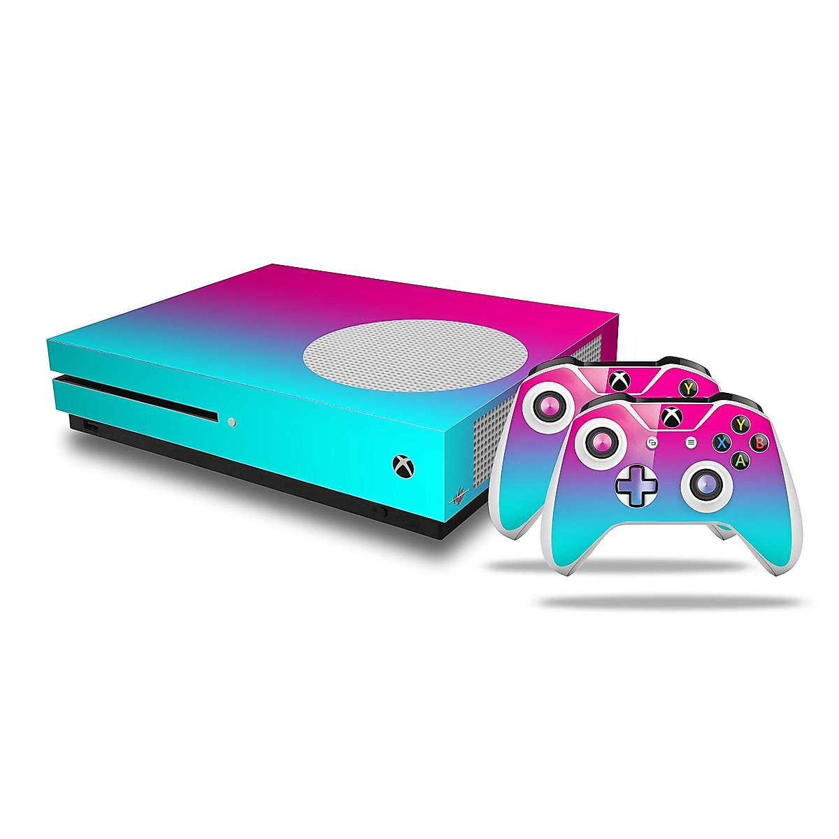 WraptorSkinz Decal Vinyl Skin Wrap Compatible with Xbox One S Console and Controllers - Smooth Fades Neon Teal Hot Pink