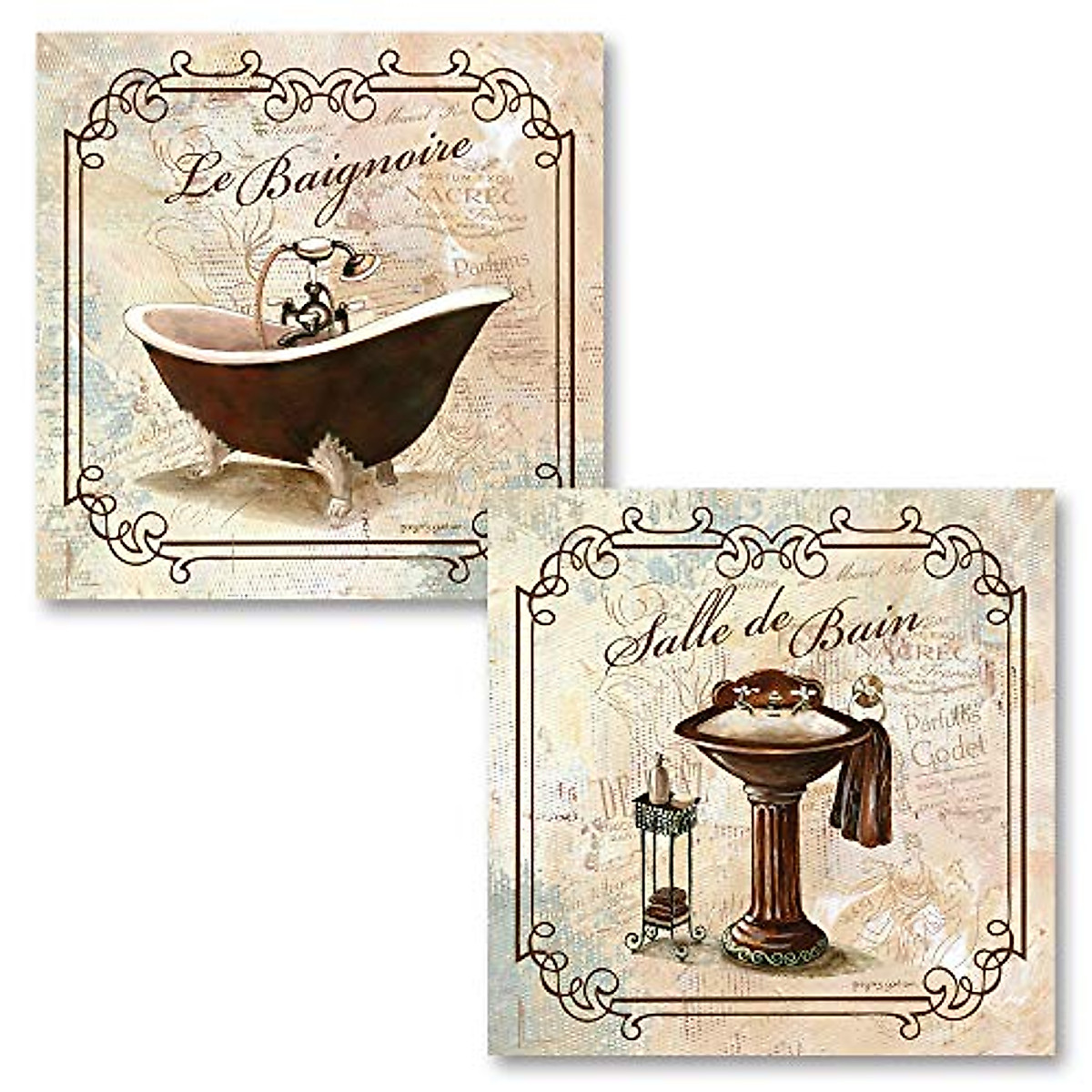 Classic French Clawfoot Bathtub and Pedestal Sink Salle De Bain and Le Baignoire by Gregory Gorham- 2-12x12" Unframed Paper Posters