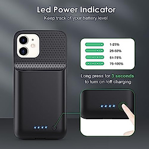 Feob Battery Case for iPhone 12/12 Pro,Upgraded 10800mAh Ultra-Slim Battery Charging Case,Rechargeable Protective Extended Battery Charger Case for iPhone 12/12 Pro (6.1inch)-Black