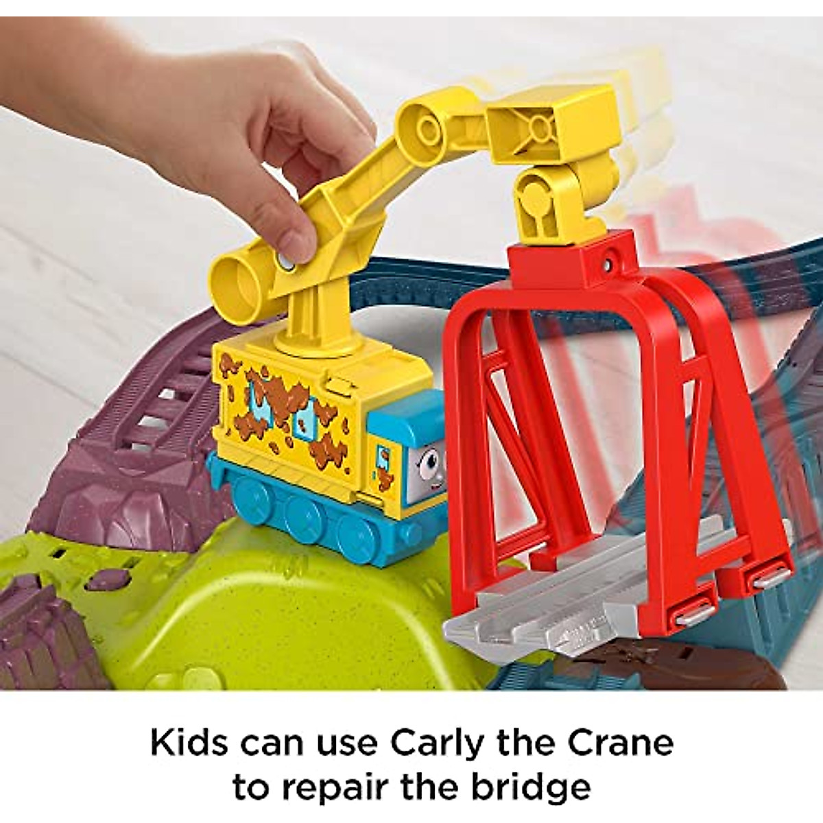 Thomas & Friends Toy Train Set Loop & Launch Maintenance Yard with Thomas Motorized Engine & Carly the Crane for Preschool Kids Ages 3+ Years