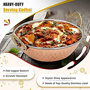 VAKRATUNDA KITCHENWARES Heavy-Duty Copper Bowl Kadai, Food Grade Copper and Steel Serving Karahi Bowls, Multipurpose Indian Serving Kadhai Copper Bowls, Diameter 5 Inches Pack of (2)