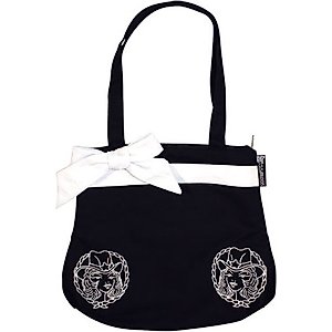 Black Canvas Tote Purse with White Bow and Cowgirl Embroidery from Sourpuss Clothing