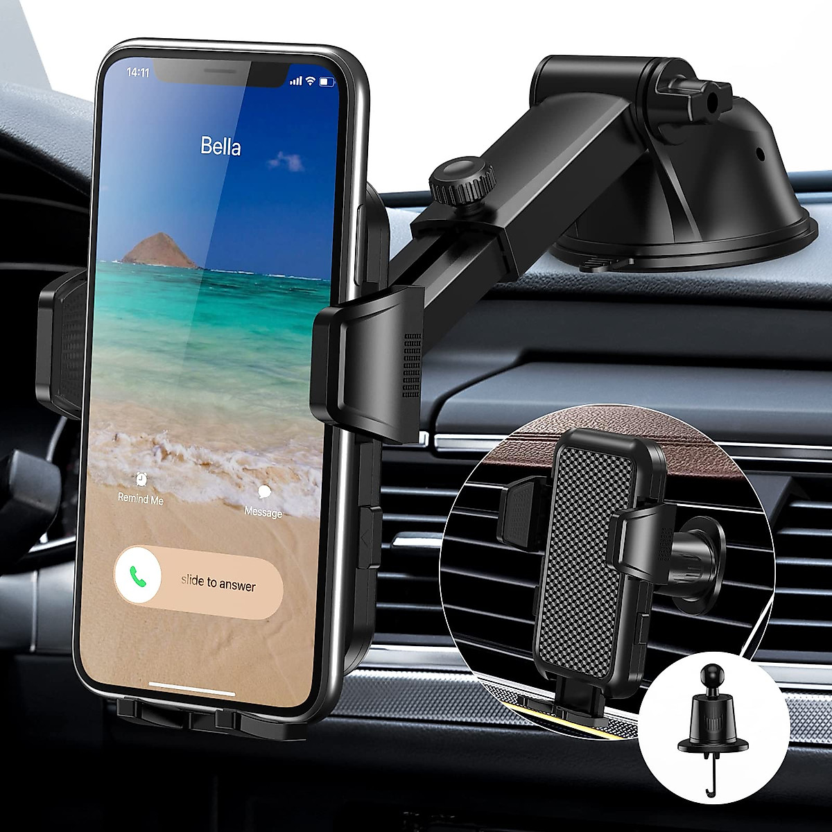 EOCAHO Car Phone Holder Mount, Upgraded Super Strong Suction Power Phone Mount for Car Dashboard Windshield Air Vent, Universal Cell Phone Holder Car Compatible with iPhone Samsung All Phones