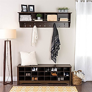 Pemberly Row 60" Contemporary Shoe Cubby Bench in Espresso
