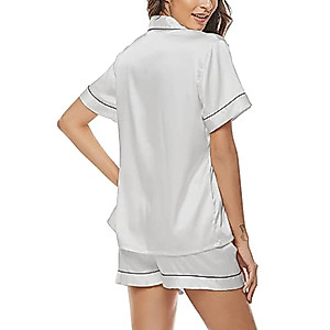 Eilshoji Pajamas for Women Shorts Set, 2 Piece Satin Silk Sleepwear Pj Lounge Sets (White,XL)