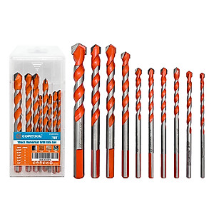 Masonry Drill Bits Set for Tile, Brick, Cement, Concrete, Glass, Plastic, Cinder Block, Wood, Fully Ground with Carbide Tips and Storage Case (CORTOOL Brand 10-Pack)