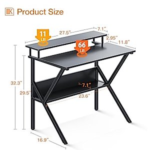 ODK Small Desk, 27.5 Inch Small Computer Desk for Small Spaces, Compact Desk with Storage, Tiny Desk Study Desk with Monitor Stand for Home Office, Rustic Brown