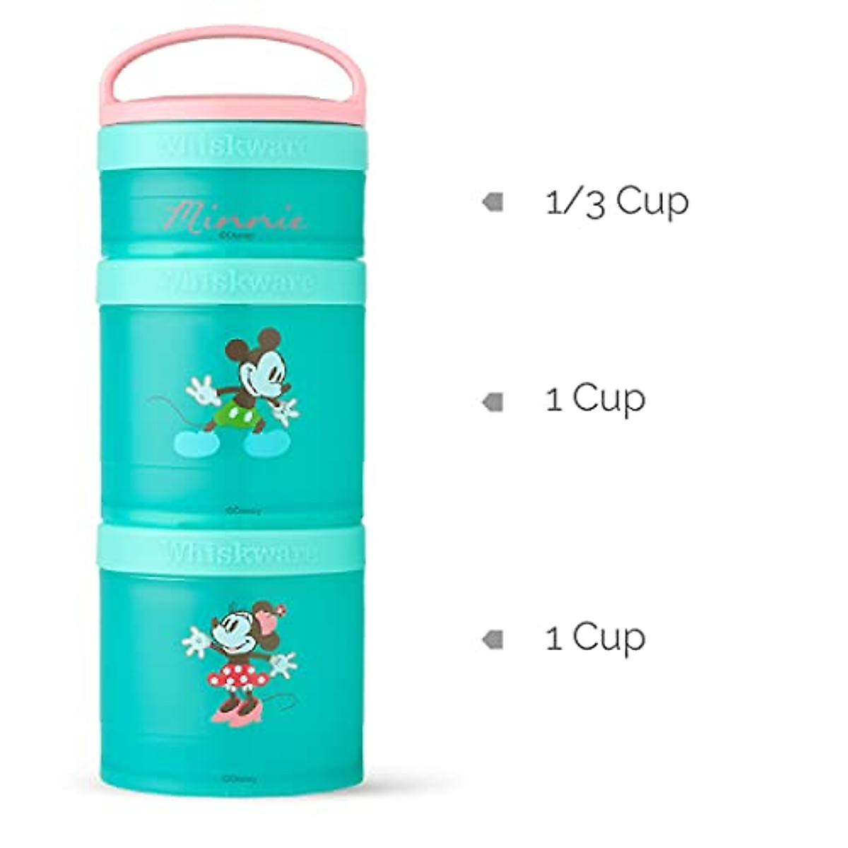Whiskware Disney Stackable Snack Containers for Kids and Toddlers, 3 Stackable Snack Cups for School and Travel, Mickey and Minnie