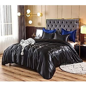 HOdo Home Satin Duvet Cover Twin Size, 3 Piece Silk Like Comforter Cover, Ultra Soft and Breathable Bedding Set with Zipper Closure & Corner Ties