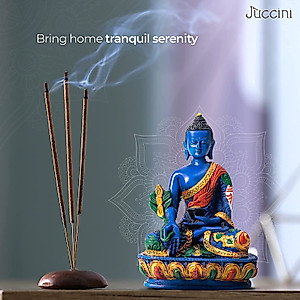 Juccini Handmade 5" Buddha Statues for Home Decor, Small Buddha Meditation Statue for Indoors Outdoor Office & Home Decoration, Hand Painted in Nepal (Medicine Buddha)