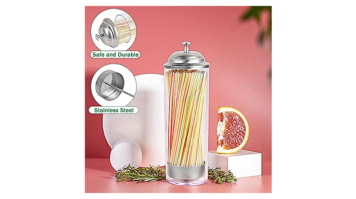Elesunory Plastic Straw Dispenser with 100 Pcs Straws - Organize Counter