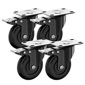 Houseables Caster Wheels, 4 Inch, Set of 4 Heavy Duty Swivel Casters with Brakes, Black, 1000 LB Total Capacity, Metal Locking Castors, Rubber Wheel, for Furniture, Dolly, Carts