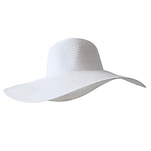 Womens Floppy Straw Hat Wide Brim Foldable Packable Braid Cap UV Protection Summer Gardening Hiking Beach Sun Hat (White)
