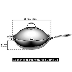 Cooks Standard Wok Multi-Ply Clad Stir Fry Pan, 13" with High Dome lid, Silver