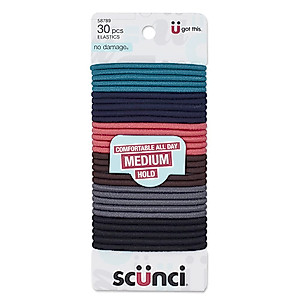 Scunci by Conair No Damage Elastic Hair Ties in Assorted Colors, 30 Pack Multicolor for Women and Men