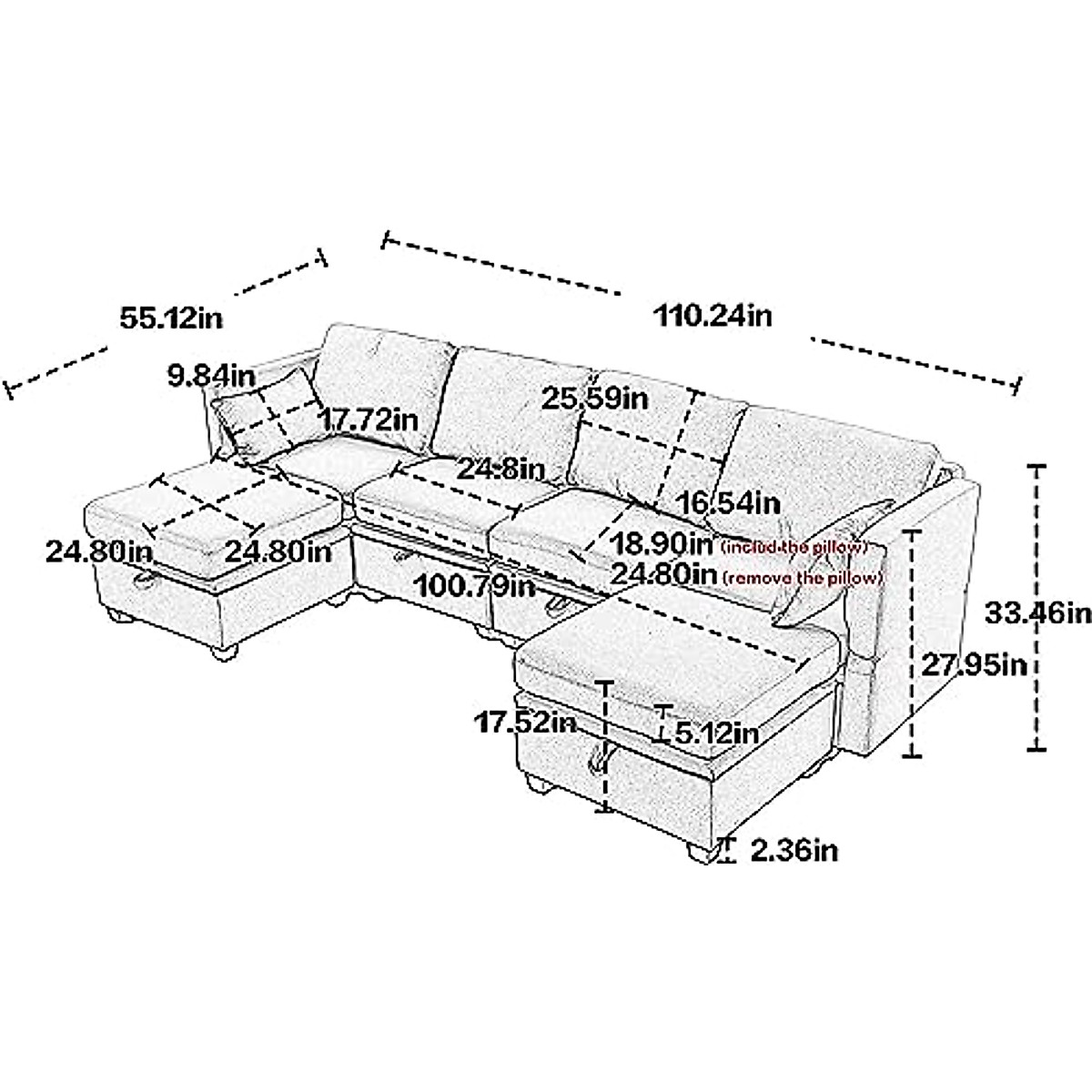 Modern Convertible U-Shaped Sectional Corner Sofa for Living Room,Upholstered Accent Modular Sectionals Sofá Couch Bed for Home Office