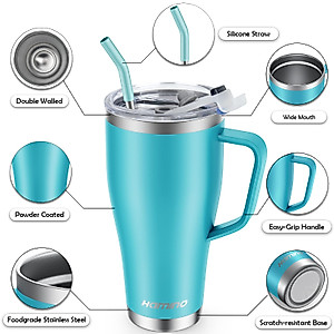 Hamino 30 oz Tumbler with Lid and Straw Handle, Double-Wall Vacuum Travel Coffee Mug with Handle, Stainless Steel Insulated Coffee Tumbler Mug Cup for Office Travel Car HOT COLD Drinks (Tiffany-Blue)