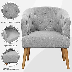 KOTEK Accent Chair Set of 2, Upholstered Comfy Club Chair with Solid Rubber Wood Legs, Mid Century Modern Chair W/Adjustable Foot Pads, Tufted Armchair for Living Room, Bedroom, Office