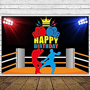 Boxing Happy Birthday Banner Backdrop Supplies Boxing Match Sports Wrestle Fitness Boxing Glove Theme Decorations Photo Booth Props Decor for Home Gym Boy Man 1st Birthday Party Favors Kit Background