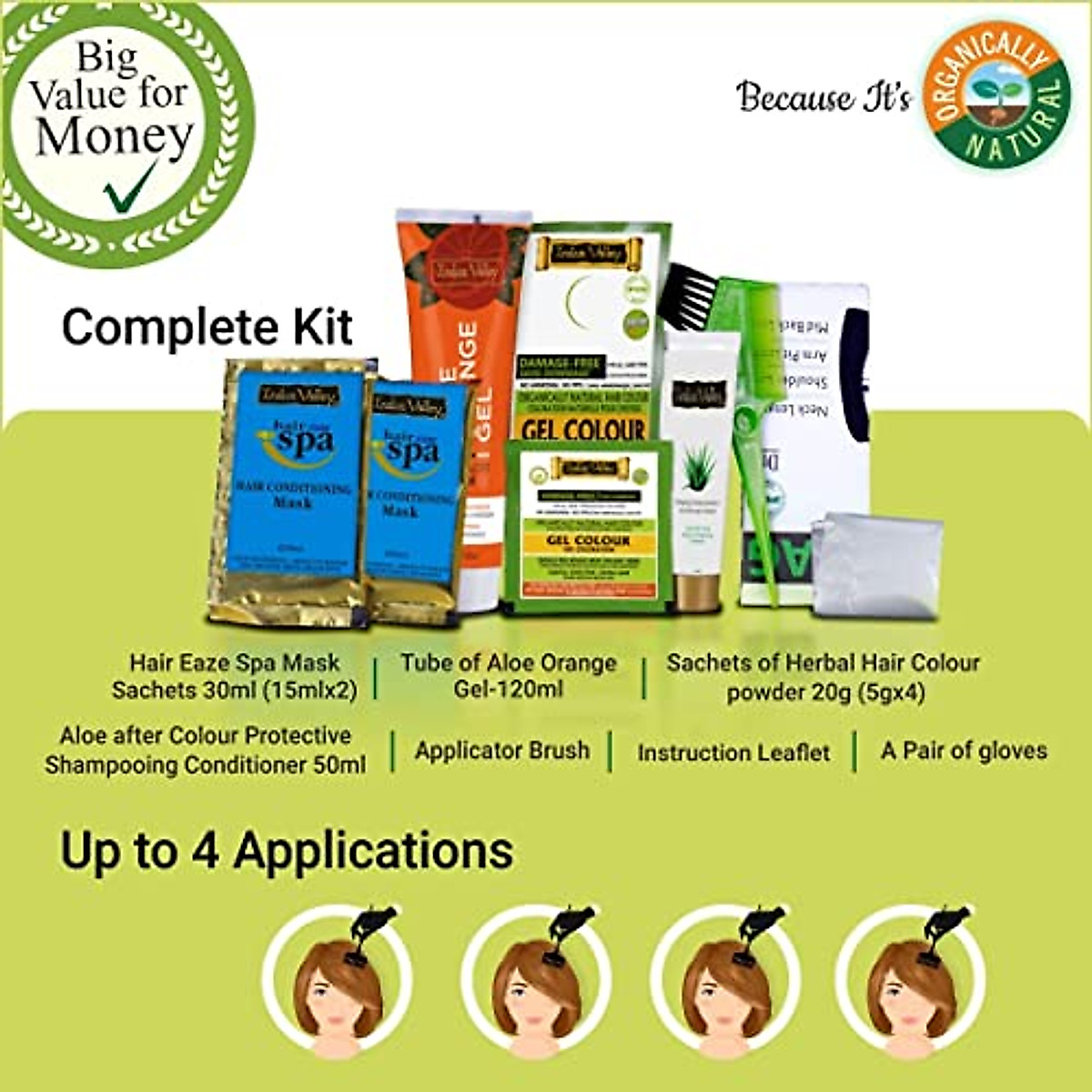 Indus Valley Natural Organic Damage Free Permanent Gel Hair Color, Ammonia Free, Vegan, Cruelty Free, Up to 100% Gray Coverage |Doctor Recommended| Bio Natural Certified- Black 1.0 (20gram+200ml) Pack of 1