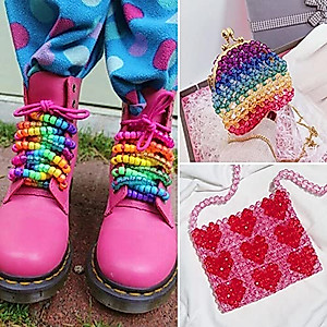 Quefe 2880pcs Pony Beads Kit Rainbow Beads Plastic Bead for Craft 6 x 9mm 24 Colors 4 Styles Large Hole Beads Set for Bracelets Jewelry Making