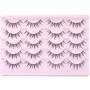 Manga Lashes Natural Look Anime False Eyelashes Wispy Fluffy Spiky Fake Lashes Cosplay Korean Japanese Asian Lashes Pack 10 Pairs Faux Mink Lashes Black