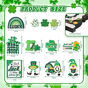 15 Pcs St. Patrick's Day Tiered Tray Decor Set Shamrock Gnome Truck Wood Sign Rustic Irish Theme Table Centerpiece Tabletop for Home Table House Decor, Tray Not Included (Shamrock)