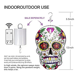 3D Metal Wind Spinner, Sugar Skull Wind Spinner for Yard and Garden Hanging Wind Sculptures Ornament 12in Skull Spinner Gifts for Home and Garden Outdoor Decorations Wind Art Spinning
