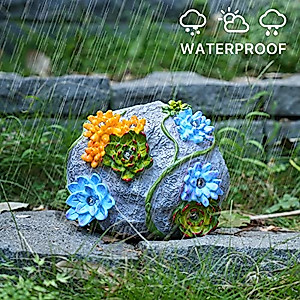 YNGSAYC-POR Solar-Garden-Statue-Outdoor-Decor - Figurine with Succulent and 7 LED Lights,Garden Memorial Stones,Outside Decoration for Patio Yard Porch Lawn Ornaments Gardening Gift