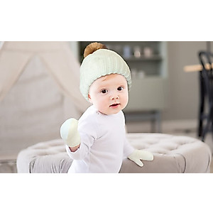 Baby Hats Newborn - Toddler Winter Baby Hat and Mitten Set Boy and Girls Baby Winter Hat Fleece Lined 0-6 Months (Ivory)