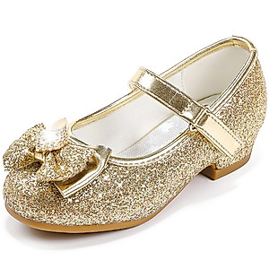 Furdeour Girls Flats Shoes Size 1 Gold Party High Heels for Little Flower Girls Cosplay Wedding Princess(2701Gold 1)