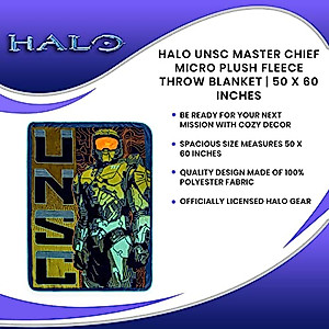 Halo UNSC Master Chief Micro Plush Fleece Throw Blanket | Plush Soft Polyester Cover For Sofa and Bed, Cozy Home Decor, Luxury Room Essential | Video Game Gifts For Adults, Teens | 50 x 60 Inches