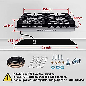 Gas Stove Top 24 inch Eascookchef,24 inch Gas Cooktop 4 Burner,Gas Stove Top NG/LPG Convertible,Black Tempered Glass Dual Burners Propane Cooktop with Thermocouple Protection,Bulit-in Gas Hob