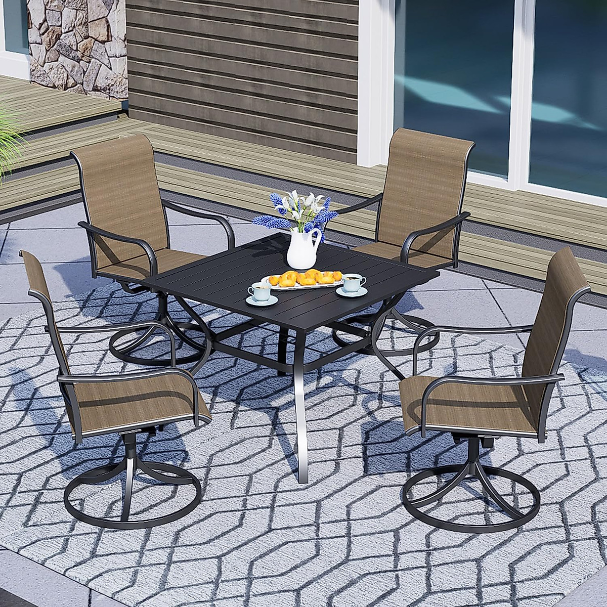 Nixtopia Patio Swivel Dining Chairs Set of 2 with Armrest, Comfortable Textilene Support and Metal Frame