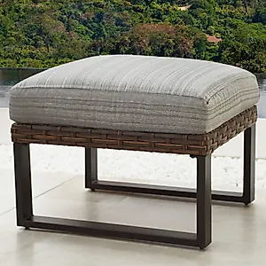 PatioFestival Patio Ottoman Outdoor Cushioned Wicker Foot Stool with All Weather Galvanized Steel (Grey, 23.6" W x 23.6" D x 13.7" H)