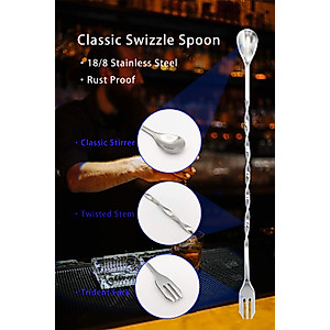 LNYFOUG 10 Inch Stainless Steel Cocktail Muddler and Mixing Spoon Ideal Home Bar Bartender’s Tool Sets for Mojito and Other Fruit Drinks