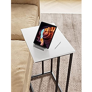 Innerjoin Wide C Side Table,C Couch Laptop Table with Metal Frames, Small Snack End Table for Sofa and Bed, Retro Laptop C Side Table, Living Room and Bedroom, Industrial Style, White