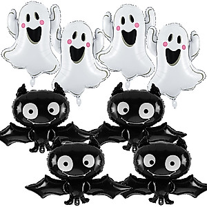 FEBSNOW Halloween Foil Balloons 8 Pack Halloween White Ghost Black Bat Mylar Balloons 30 Inch Halloween Decor Balloons for Halloween Party Favors Supplies