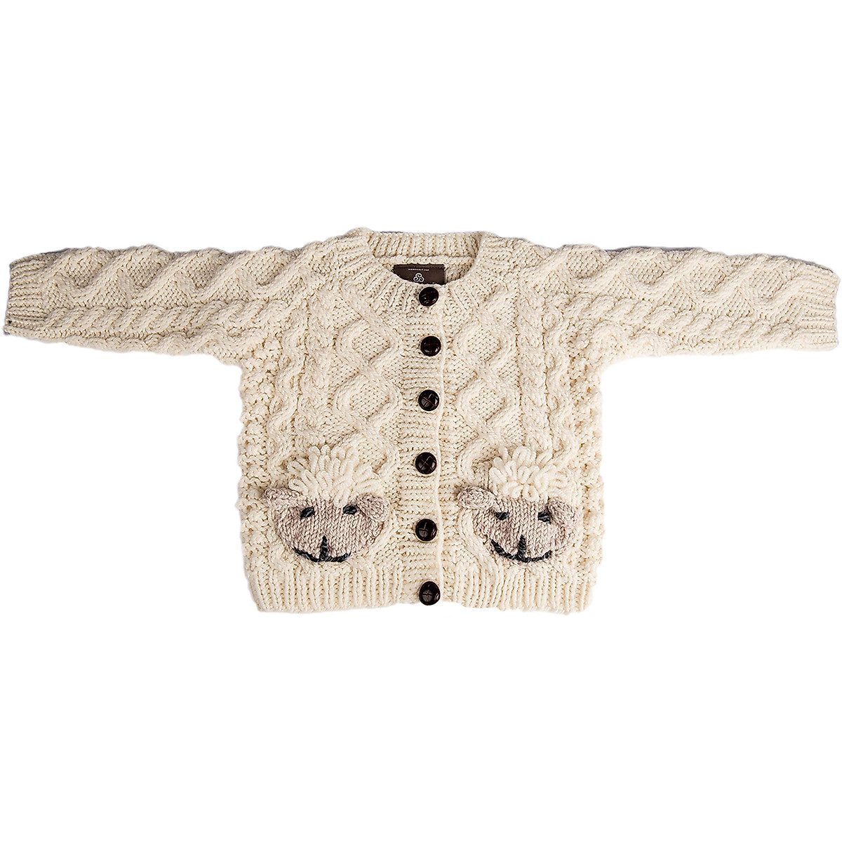Irish Aran Baby Shepley Button Down Cardigan with Cute Sheep