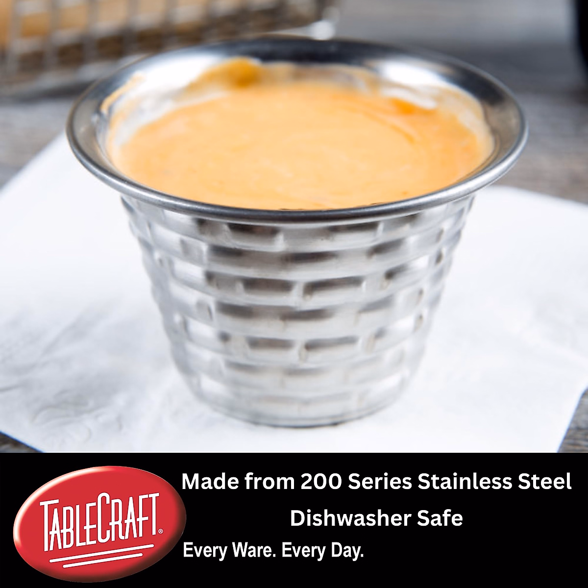 TableCraft GTSS45 Brickhouse Collection Cup, 23 oz., 4" Dia. x 4-1/2"H, Dishwasher Safe, Brick Pattern Texture, Stainless Steel